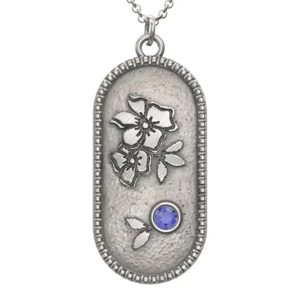 Jewlr Engravable Forget-me-not Flower Medallion Necklace With Gemstone