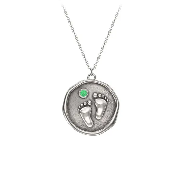 Jewlr Engravable Baby Footprint Medallion Necklace With Birthstone - Sterling Silver