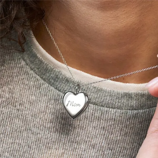 Jewlr Engravable Heart Photo Locket Necklace - Sterling Silver