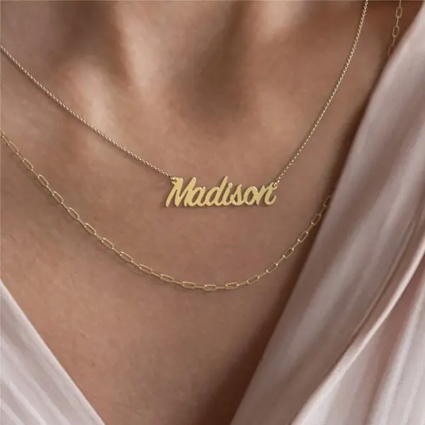 Jewlr Personalized Name Necklace Layering Set With Paper Clip Chain