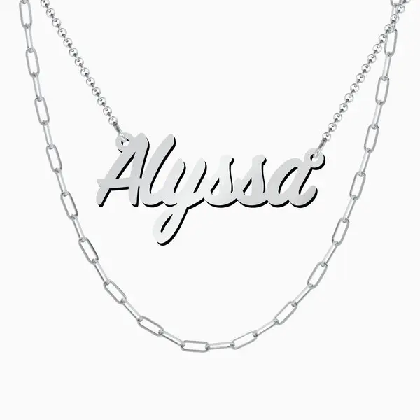 Jewlr Personalized Name Necklace Layering Set With Paper Clip Chain