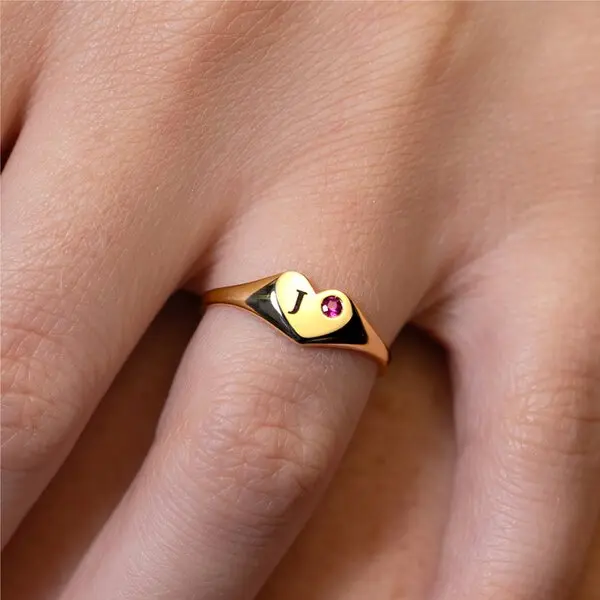 Jewlr Initial Heart Signet Ring With Gemstone