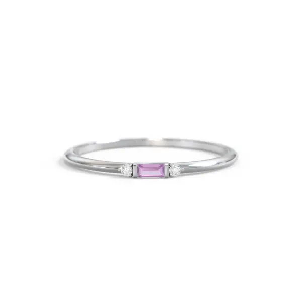 Jewlr Dainty East-west Minimalist Baguette Ring With Accents - Sterling Silver