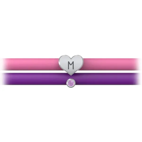 Jewlr Engravable Heart And Birthstone Charm Silicone Bracelet Set Double Style