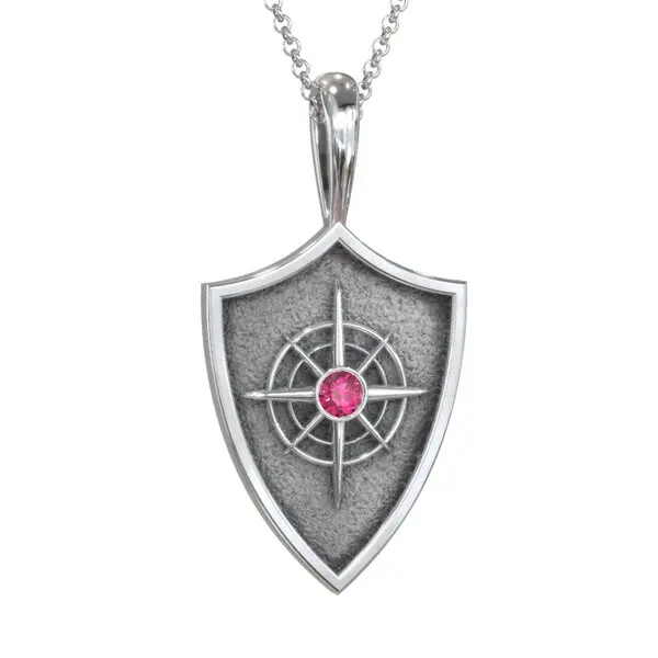 Jewlr Compass Hero Shield Pendant With Gemstone
