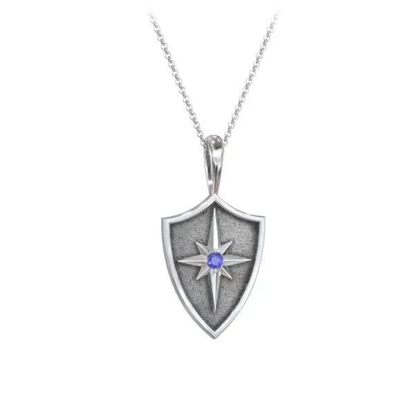 Jewlr Starburst Hero Shield Pendant With Gemstone