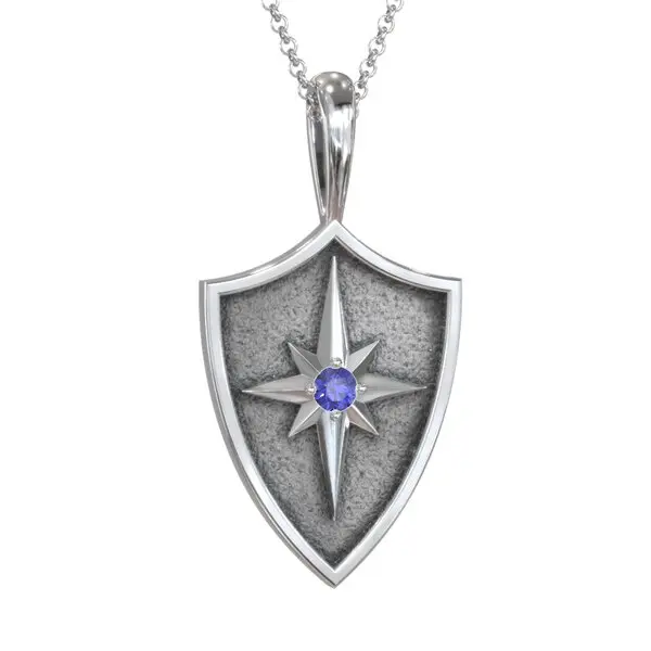 Jewlr Starburst Hero Shield Pendant With Gemstone