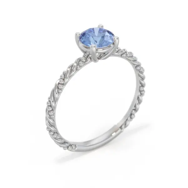 Jewlr Solitaire Gemstone Ring With Twisted Rope & Bead Band