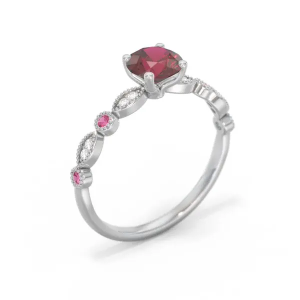 Jewlr Round Gemstone Ring With Milgrain & Accents