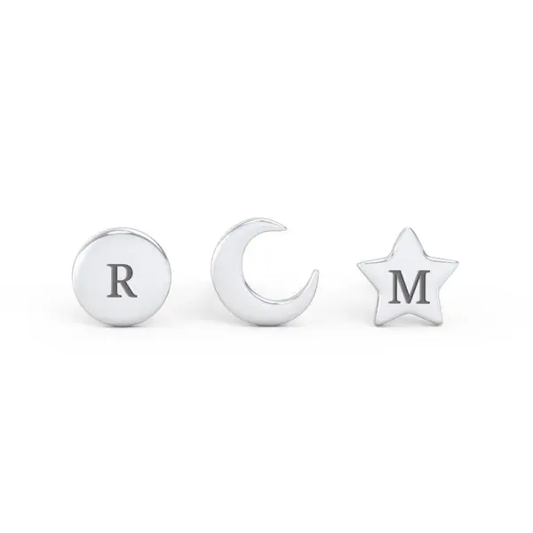 Jewlr Engravable Celestial Stud Earrings Stack Set Of 3