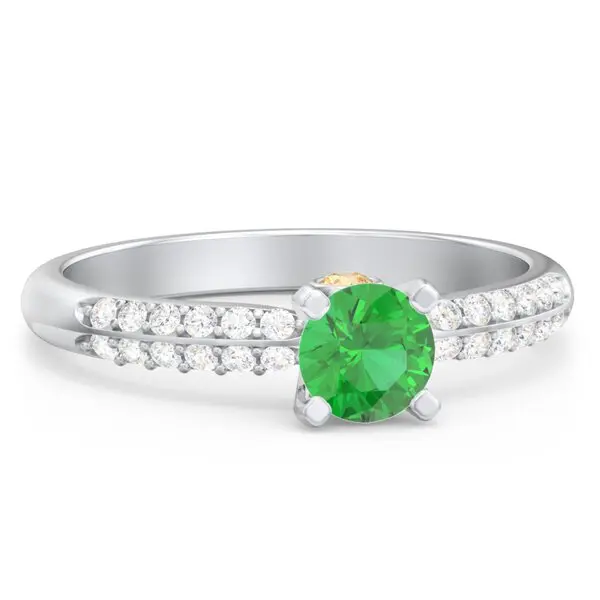 Jewlr 1/2 Ct. Round Gemstone Peek-a-boo Engagement Ring With Double Row Accents - Sterling Silver