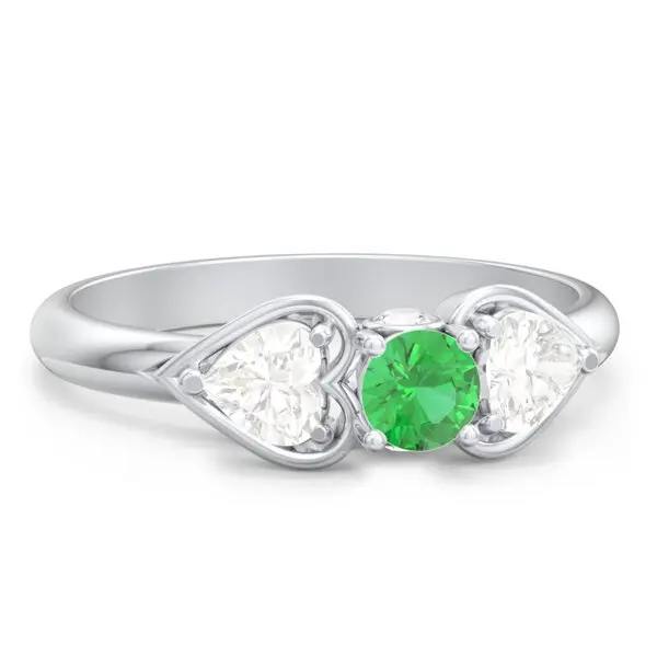 Jewlr 1/4 Ct. Round Gemstone Peek-a-boo Engaget Ring With Heart Stones - Sterling Silver