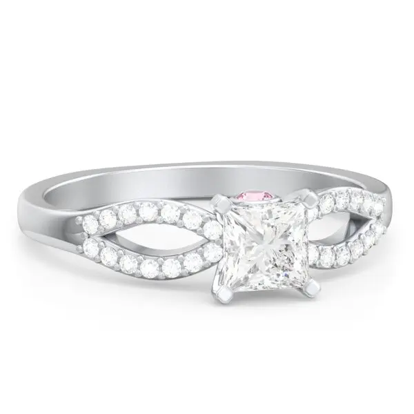 Jewlr 1/2 Ct. Princess Gemstone Split Peek-a-boo Engaget Ring With Accents