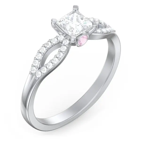 Jewlr 1/2 Ct. Princess Gemstone Split Peek-a-boo Engaget Ring With Accents