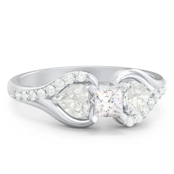 Jewlr 1/4 Ct. Princess Gemstone Engagement Ring With Heart Stones & Accents Stones - Sterling Silver