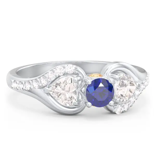Jewlr 1/4 Ct. Round Gemstone Peek-a-boo Engagement Ring With Heart Stones & Accents Stones - Sterling Silver