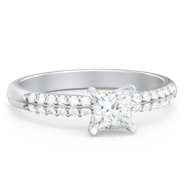 Jewlr 1/2 Ct. Princess Gemstone Engaget Ring With Double Row Accents