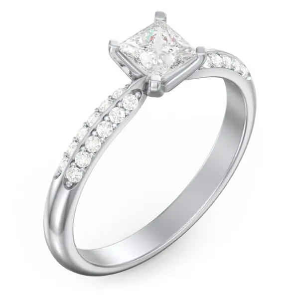 Jewlr 1/2 Ct. Princess Gemstone Engaget Ring With Double Row Accents