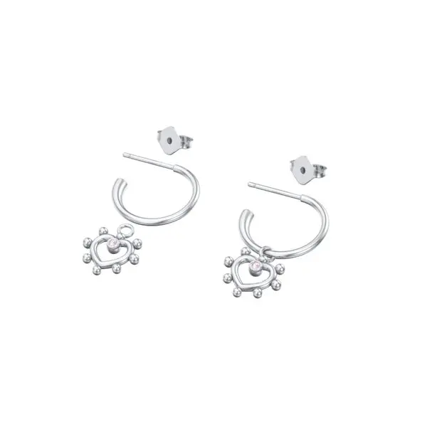 Jewlr Small Open Hoop Earrings With Beaded Open Heart Charm And Accents