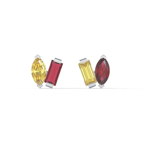 Jewlr Toi Et Moi Marquise And Baguette Gemstone Stud Earrings
