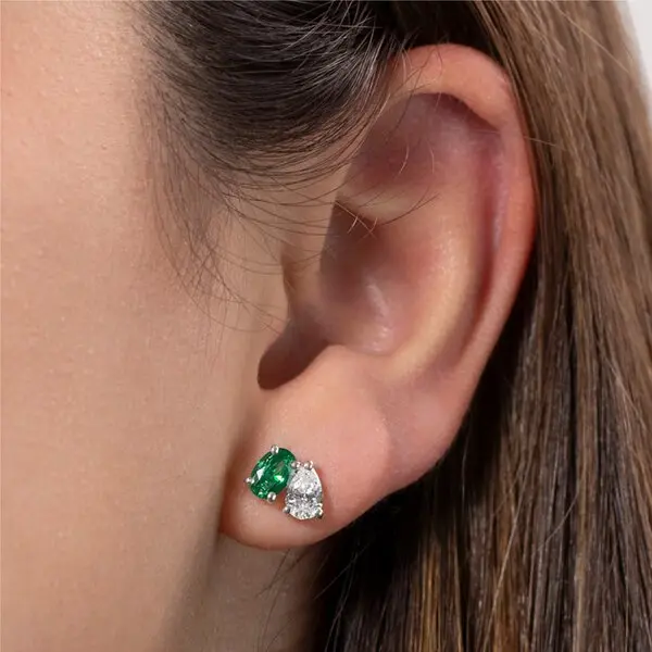 Jewlr Toi Et Moi Oval And Pear Gemstone Stud Earrings