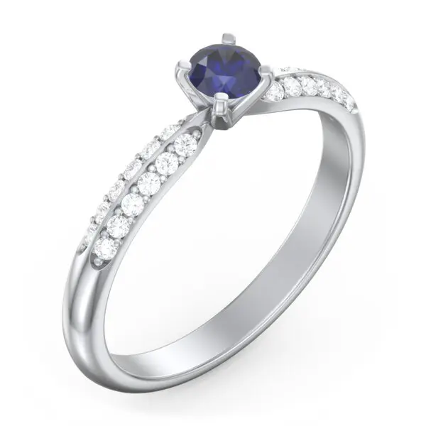 Jewlr 1/4 Ct. Round Gemstone Engaget Ring With Double Row Accents