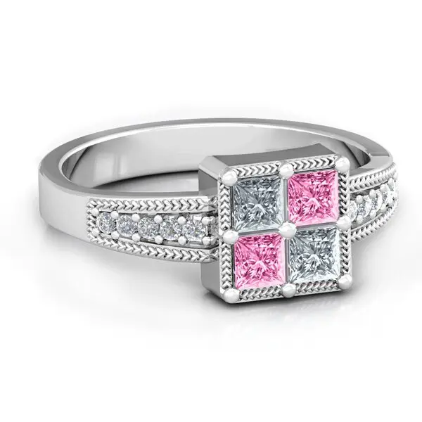 Jewlr Vintage Princess Cut Ring With Shoulder Accents