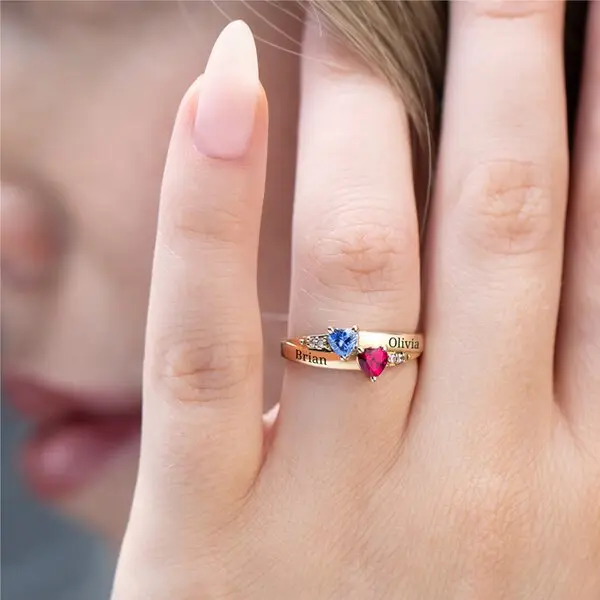 Jewlr Double Heart Gemstone Ring With Accents