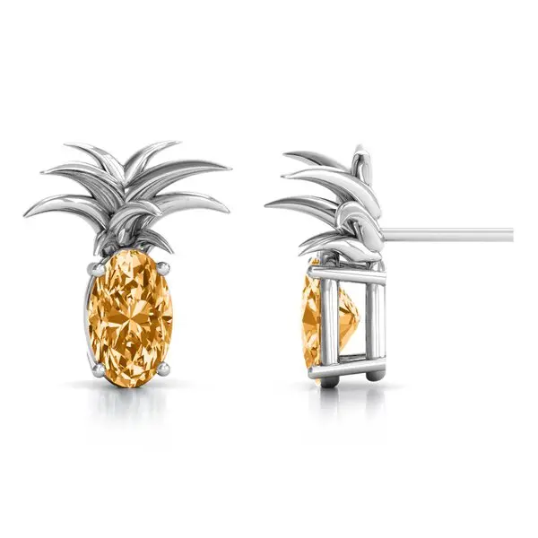 Jewlr Oval Stone Pineapple Earrings