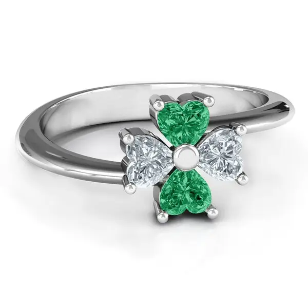 Jewlr Four Heart Clover Ring - Sterling Silver
