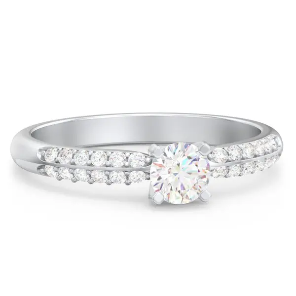Jewlr 1/3 Ct. Round Gemstone Engaget Ring With Double Row Accents