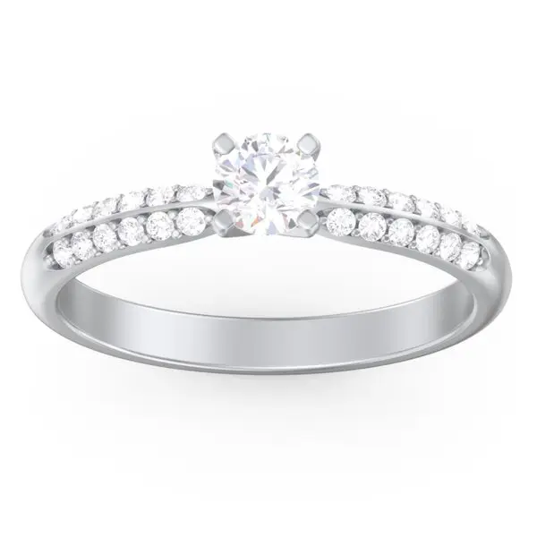 Jewlr 1/3 Ct. Round Gemstone Engaget Ring With Double Row Accents