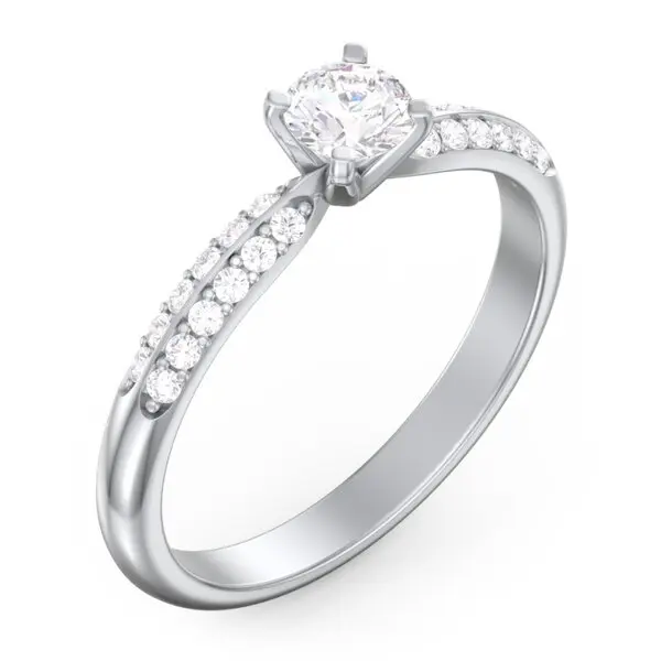Jewlr 1/3 Ct. Round Gemstone Engaget Ring With Double Row Accents