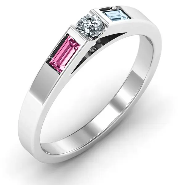 Jewlr Solitaire Bridge Ring With Baguette Accents