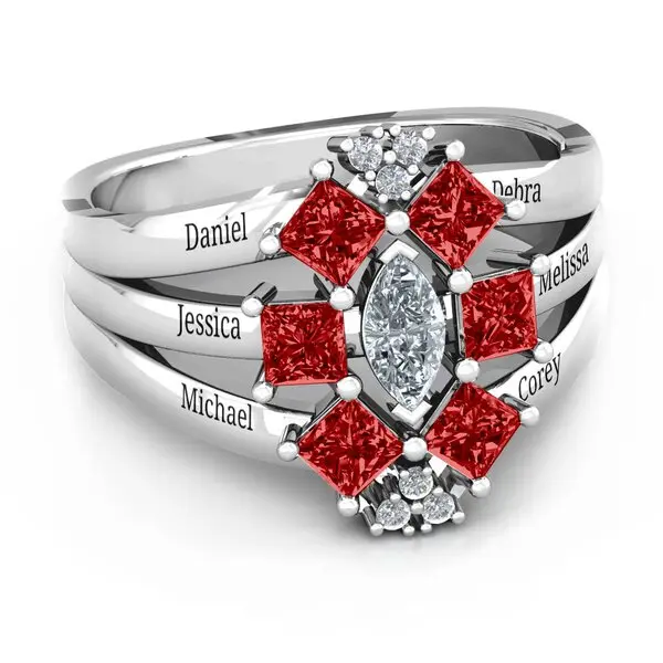 Jewlr Arachna Center Marquise And Princess Ring With Accents - Sterling Silver