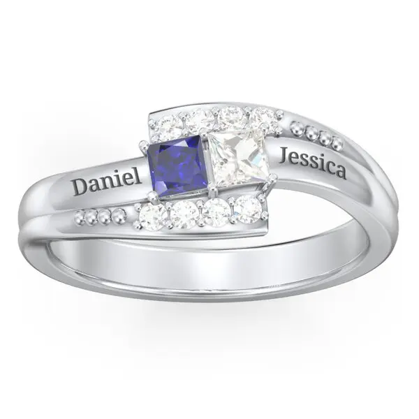 Jewlr Engravable Bypass Ring With Princess Cut Gemstones And Accents