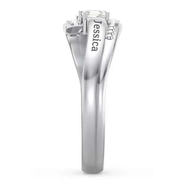 Jewlr Engravable Bypass Ring With Princess Cut Gemstones And Accents