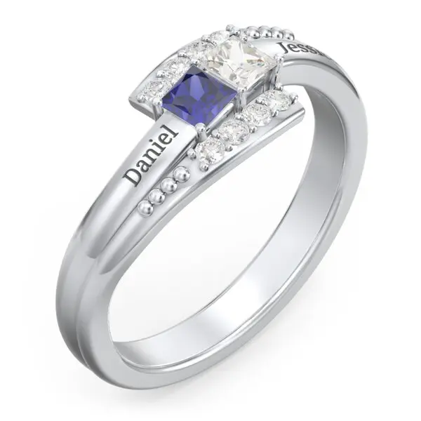 Jewlr Engravable Bypass Ring With Princess Cut Gemstones And Accents