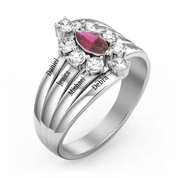 Jewlr Multi Row Ring With Marquise And Round Cut Gemstones