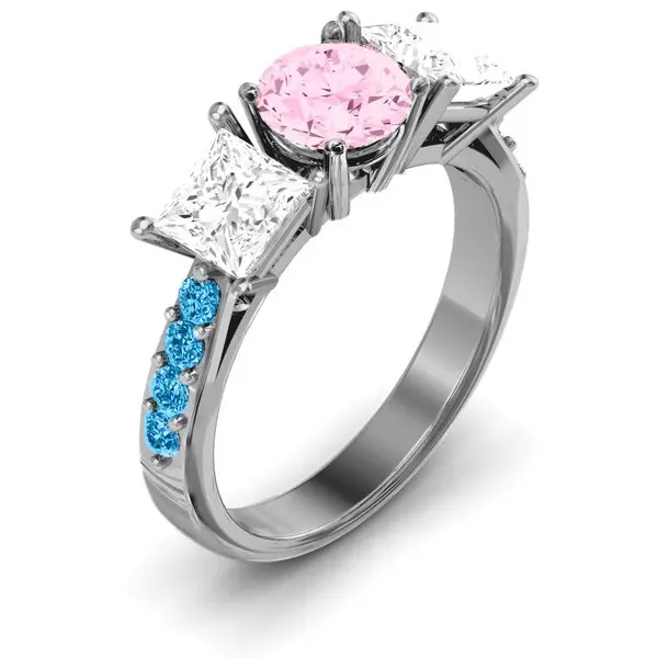 Jewlr Majestic Round & Princess 3 Stone Ring With Accents
