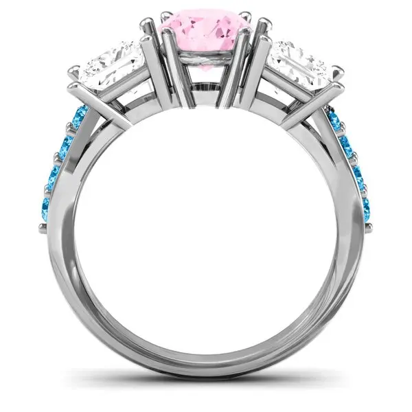 Jewlr Majestic Round & Princess 3 Stone Ring With Accents