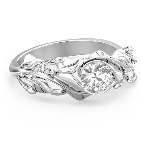 Jewlr Solitaire Leaf Ring With Accent Stones
