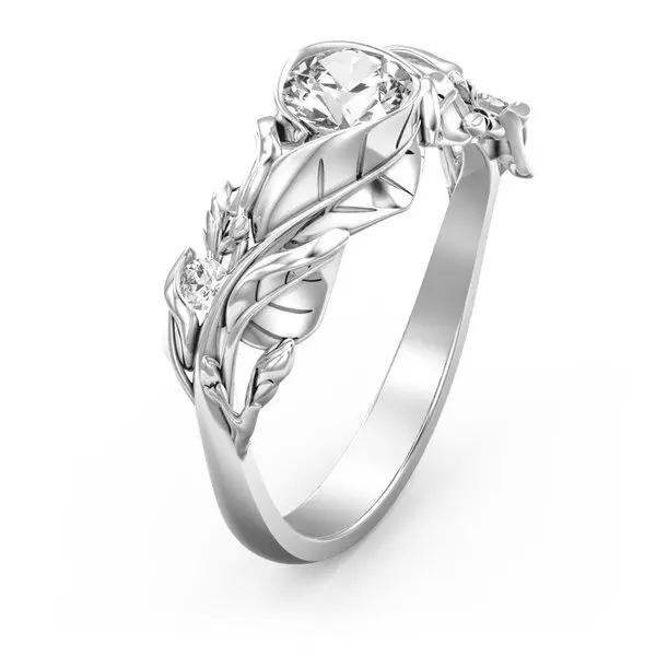 Jewlr Solitaire Leaf Ring With Accent Stones