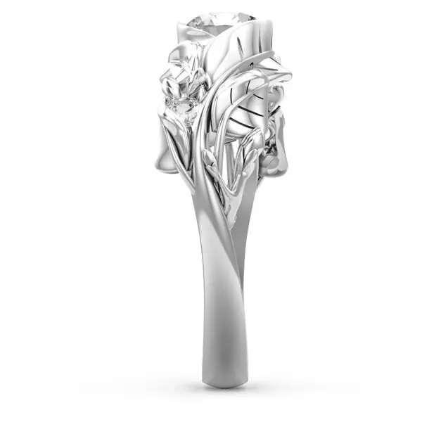 Jewlr Solitaire Leaf Ring With Accent Stones