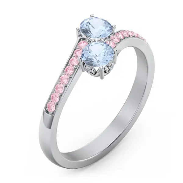 Jewlr Two Stone Ring With Sparkling Accents And Filigree Settings