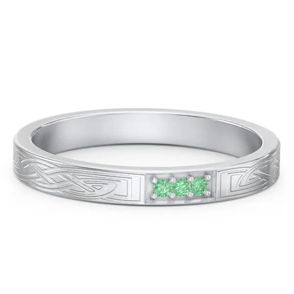 Jewlr Celtic Trinity Knot Wedding Band With Accents - Sterling Silver