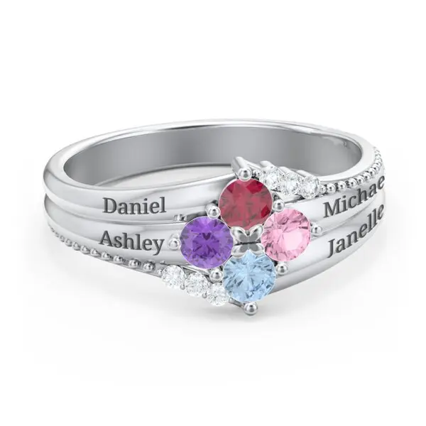 Jewlr Engravable Triple Band Gemstone Ring With Accents
