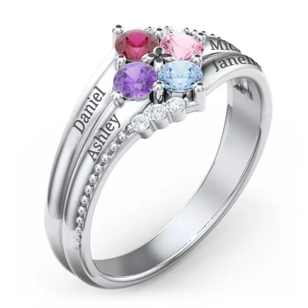 Jewlr Engravable Triple Band Gemstone Ring With Accents
