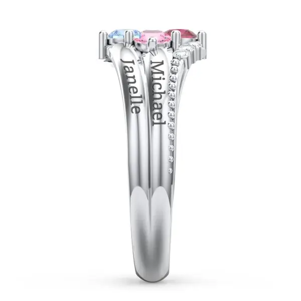Jewlr Engravable Triple Band Gemstone Ring With Accents