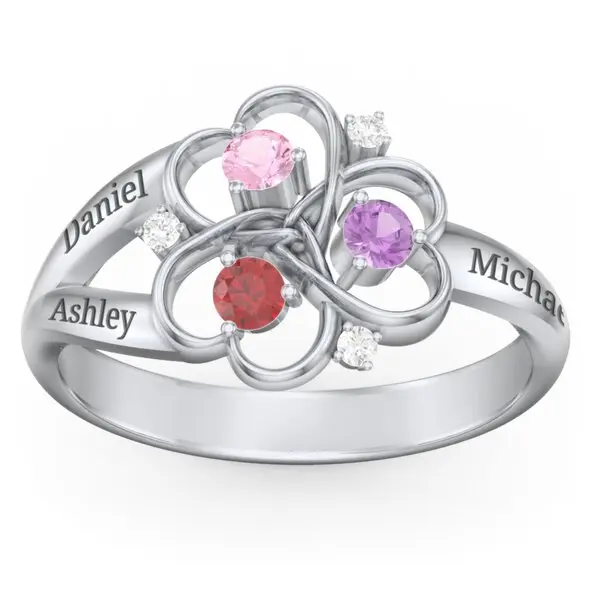 Jewlr Engravable Intertwined Triple Heart Ring With Gemstones